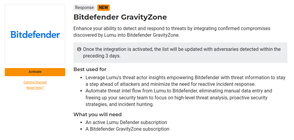 Bitdefender GravityZone Out-of-the-Box Response Integration